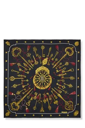 Hermès Black & Multicolor 'les Cles' Silk Scarf 90 Multi