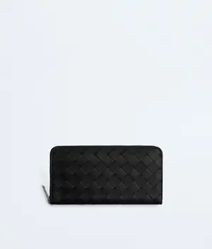 Bottega Veneta Intrecciato Zip Around Wallet - Black
