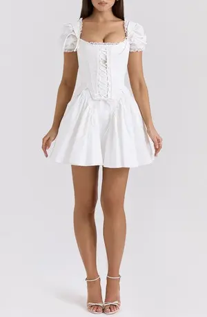 House Of Cb Lili B Puff-sleeve Mini Dress - Cloud Dancer