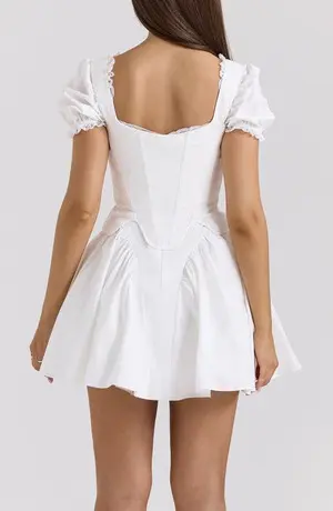 House Of Cb Lili B Puff-sleeve Mini Dress - Cloud Dancer