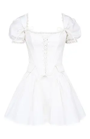 House Of Cb Lili B Puff-sleeve Mini Dress - Cloud Dancer