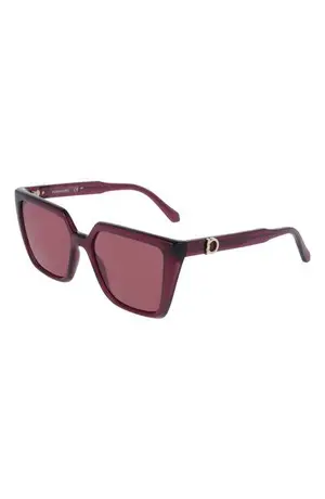 FERRAGAMO 54mm Modified Rectangular Sunglasses - Transparent Burgundy