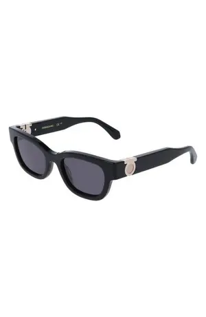 FERRAGAMO 52mm Modified Rectangular Sunglasses - Black