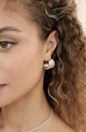 Ettika Rooted Vines Medium Hoop Earrings - Silver