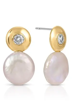 Ettika Freshwater Pearl Drop Earrings - Gold