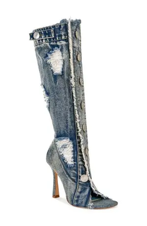 AZALEA WANG Kazuki Knee High Boot - Denim