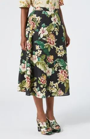 Marina Rinaldi Tambuto Floral A-line Skirt - Black