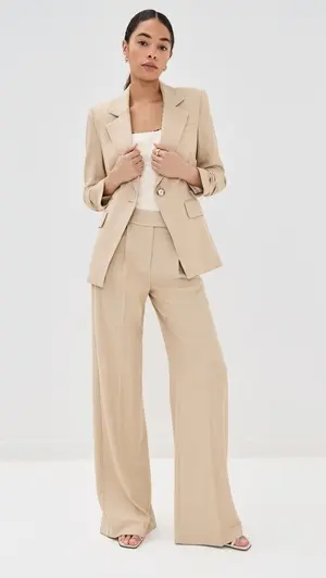 Veronica Beard Marbeau Pleated Pants - Stone Khaki