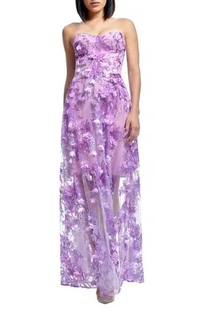 Dress The Population Melissa Sequin Floral Appliqué Gown - Lilac Multi
