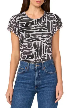 Vince Camuto Geo Print Mesh Top