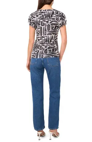 Vince Camuto Geo Print Mesh Top