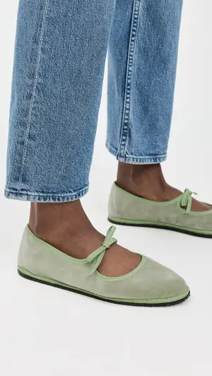 VIBI VENEZIA Velvet Mary Jane Brigitte Flats - Salvia