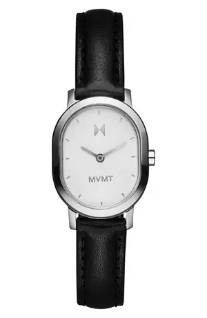 MVMT Carmel Oval Leather Strap Watch - Black