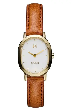 MVMT Carmel Oval Leather Strap Watch Tan