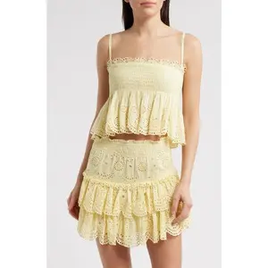LoveShackFancy Condie Smocked Scalloped Camisole - Citron