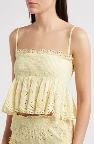 LoveShackFancy Condie Smocked Scalloped Camisole - Citron