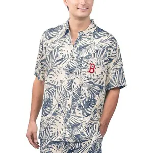 MARGARITAVILLE Boston Red Sox Monstera Print Party Button-up Shirt - Navy