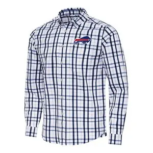ANTIGUA Gray Buffalo Bills Tending Woven Tri-blend Long Sleeve Button-down Shirt - Navy