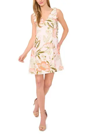 CECE DUPRAZ Floral Bow Shoulder Shift Minidress