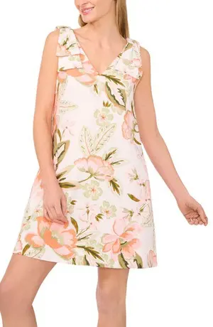 CECE DUPRAZ Floral Bow Shoulder Shift Minidress
