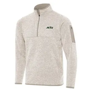 ANTIGUA New York Jets Fortune Quarter-zip Pullover Jacket - Oatmeal
