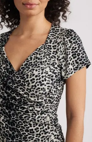 Loveappella Leopard Print Faux Wrap Top
