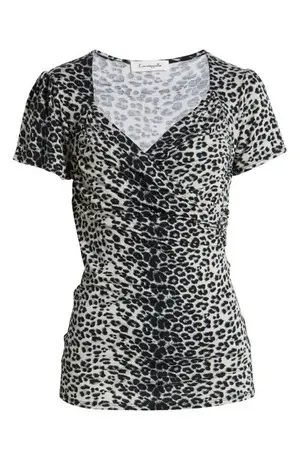 Loveappella Leopard Print Faux Wrap Top