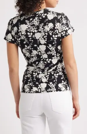 Loveappella Floral Faux Wrap Top