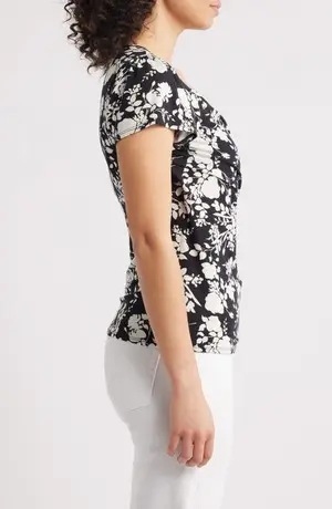 Loveappella Floral Faux Wrap Top