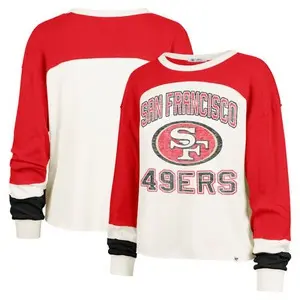 '47 47 San Francisco 49ers Double Header Curve Raglan Long Sleeve Crop Top