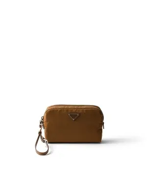 Prada Re-nylon Pouch With Leather Wristlet - Brown