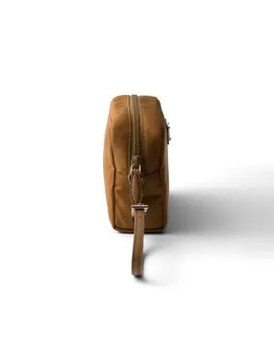 Prada Re-nylon Pouch With Leather Wristlet - Brown