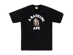 A BATHING APE Trial Camo College Tee Shirt - Black/beige