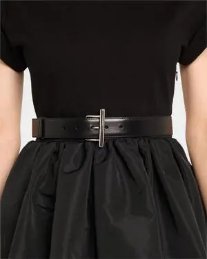Alexander McQueen T-bar Skinny Leather Belt - Black/silv