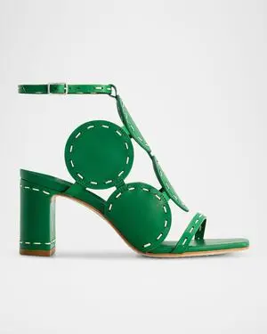 Bernardo New Moon Circle Leather Sandals - Green Vachetta Leather