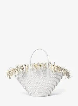 Michael Kors Sardinia Large Hand-woven Leather Basket Tote Bag - White