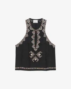 Isabel Marant Zahara Embroidered Silk Top - Black