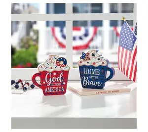 GLITZHOME S/2 Patriotic Americana Coffee Cups T Able Decor - One-color