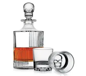 GODINGER Skull 3 Piece Round Whiskey Decanter Set - One-color