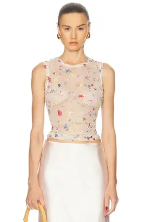 Embroidered Mesh Top