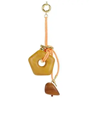 Timeless Pearly Wood & Gold Charms Keychain - Brown