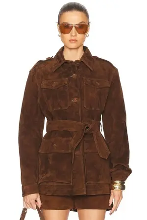 AEXAE Leather Suede Mid Jacket - Suede Honey Brown