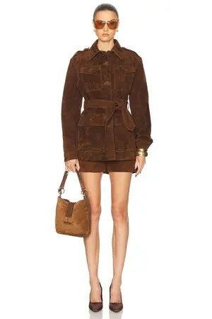 AEXAE Leather Suede Mid Jacket - Suede Honey Brown
