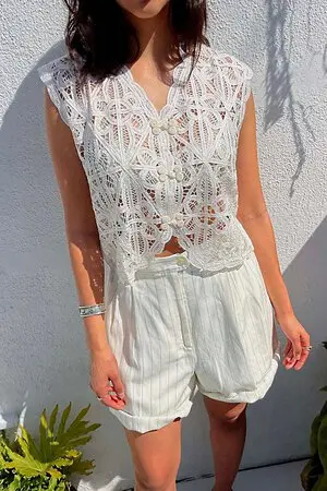 MADLY VINTAGE Battenburg Lace Vest Top - White