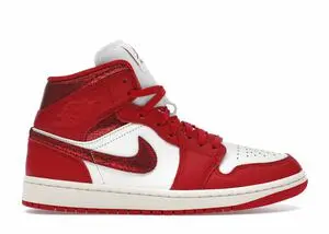 JORDAN 1 Mid Se Cracked Leather Sneakers - Sail/team Red/varsity Red