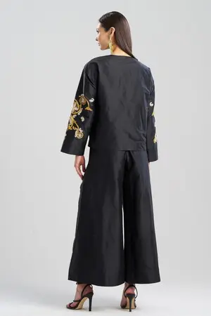 Natori Silk Dupioni Embroidered Crop Jacket