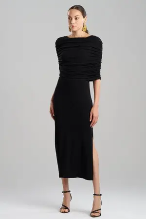 Natori Matte Jersey Rouched Shoulder Dress