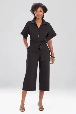 Natori Stretch Cotton Blend Crop Jumpsuit - Black