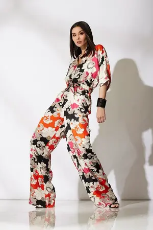 Natori Cressida Printed Silk Twill Jumpsuit - Natural