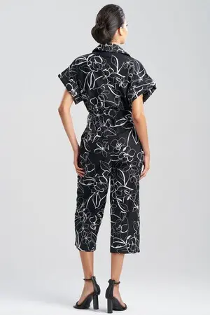 Natori Flower Stencil Embroidered Jumpsuit